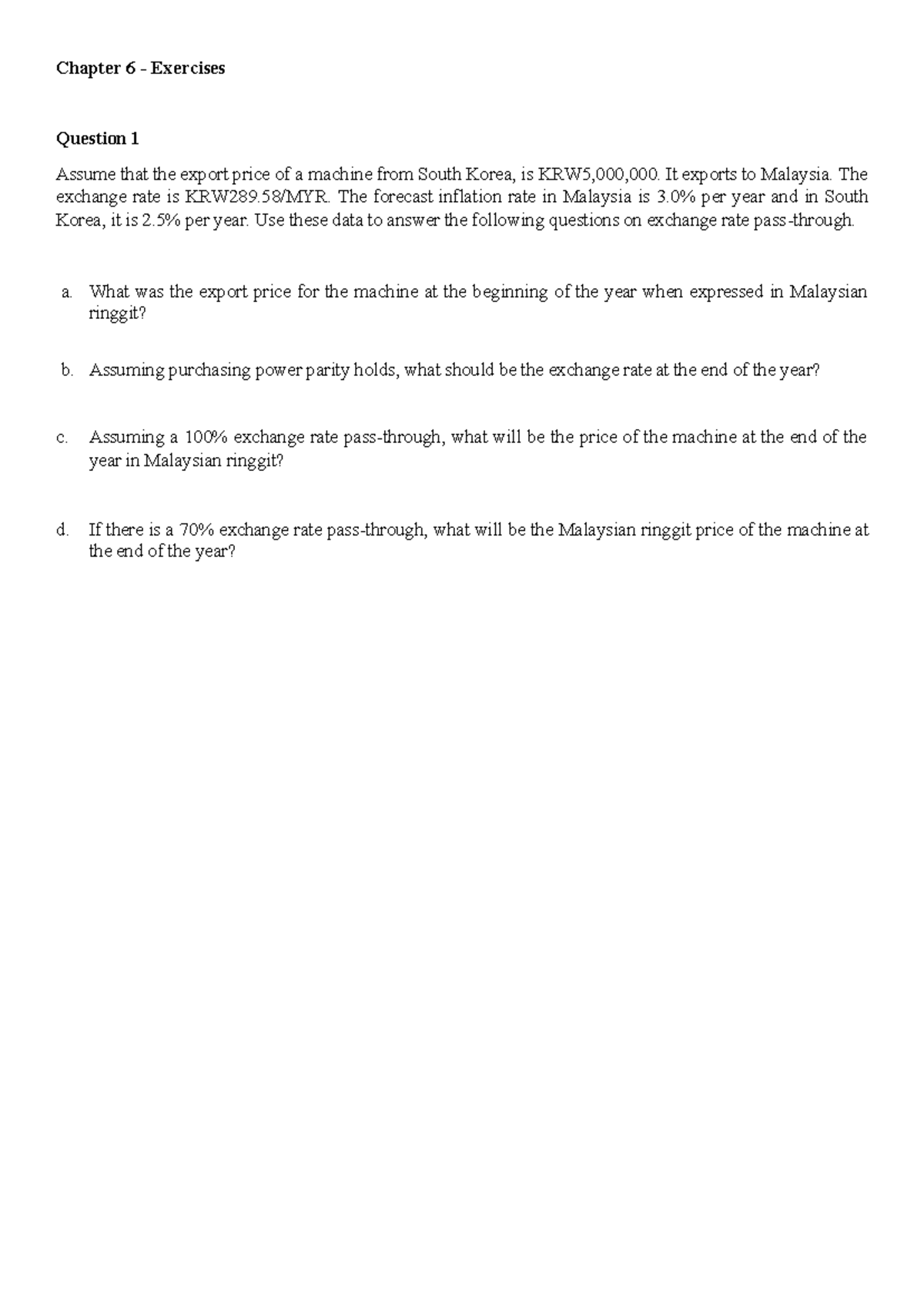 Chapter 6 Exercises: Exchange Rate Analysis and Calculations - Studocu