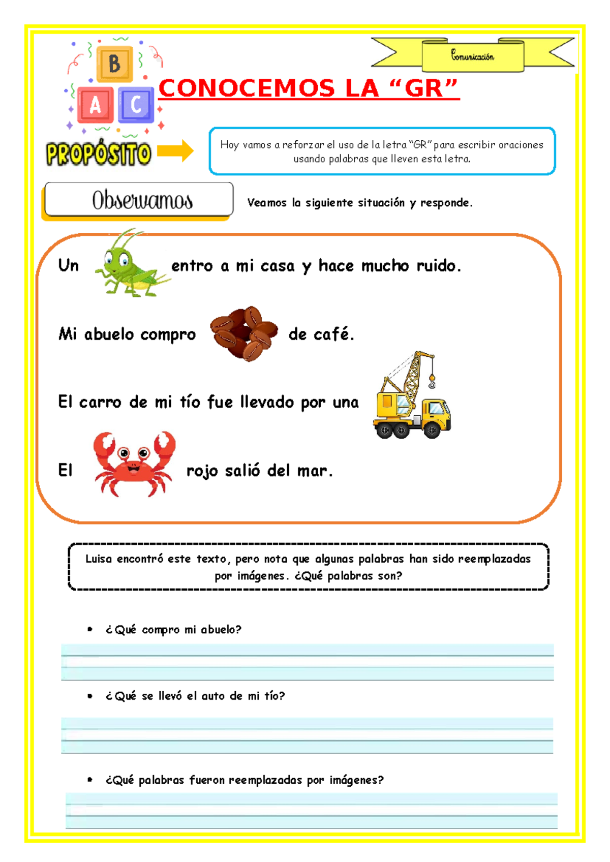 8 Ficha Trabadas GR - Ejercicios de la Símbola "GR" en Oraciones - Studocu