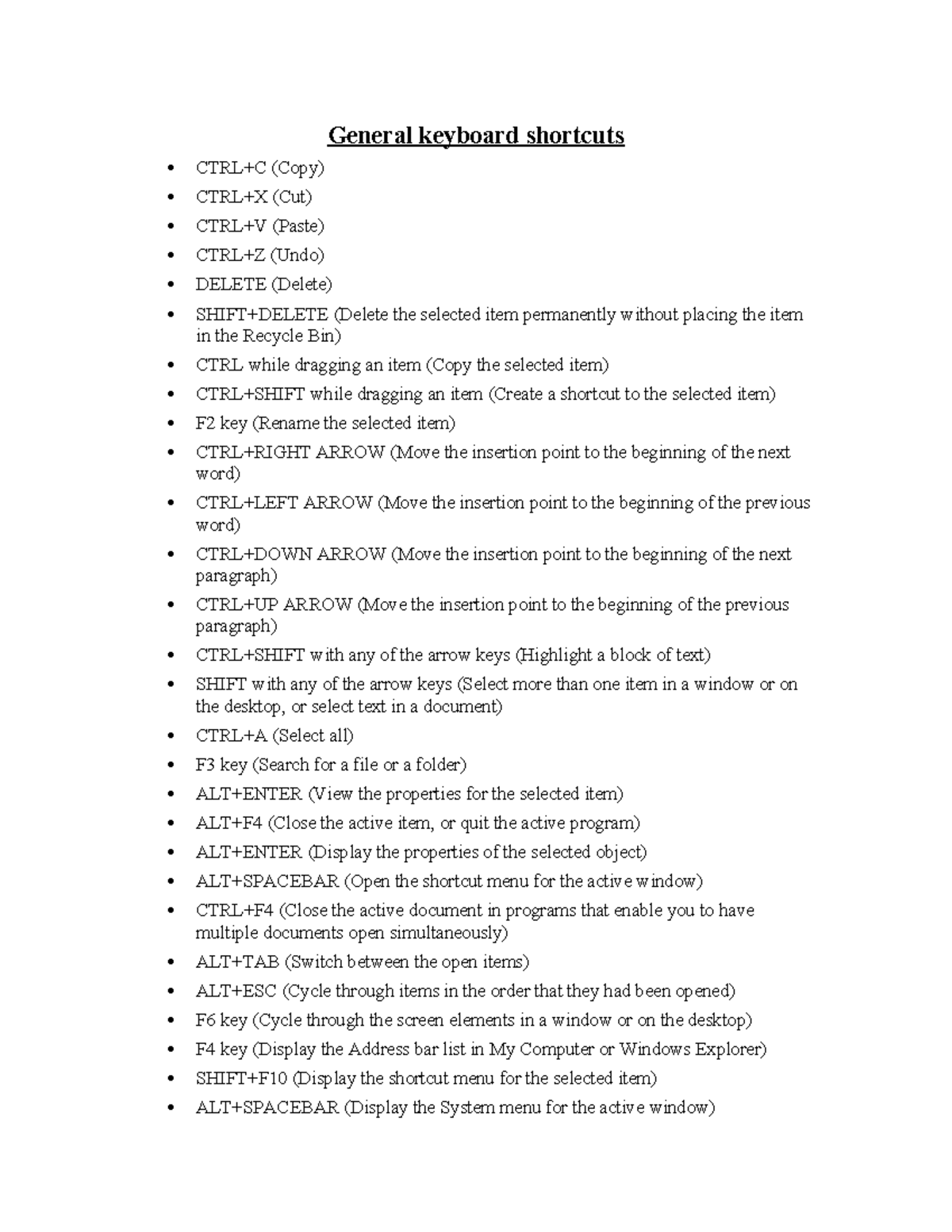 General Keyboard Shortcuts Guide for Efficient Navigation - Studocu