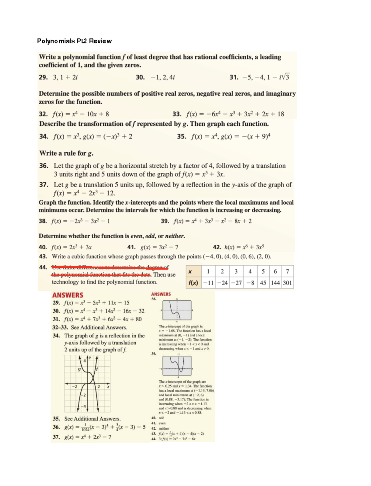 A2 Polynomials Unit Test Part 2 Review - Studocu