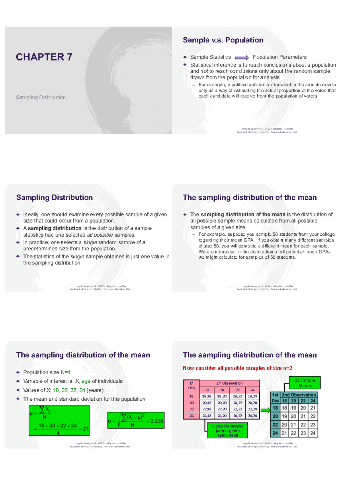 DSME2011 chapter 7 - CHAPTER 7 Sampling Distribution Sample v. Population Sample Statistics ...
