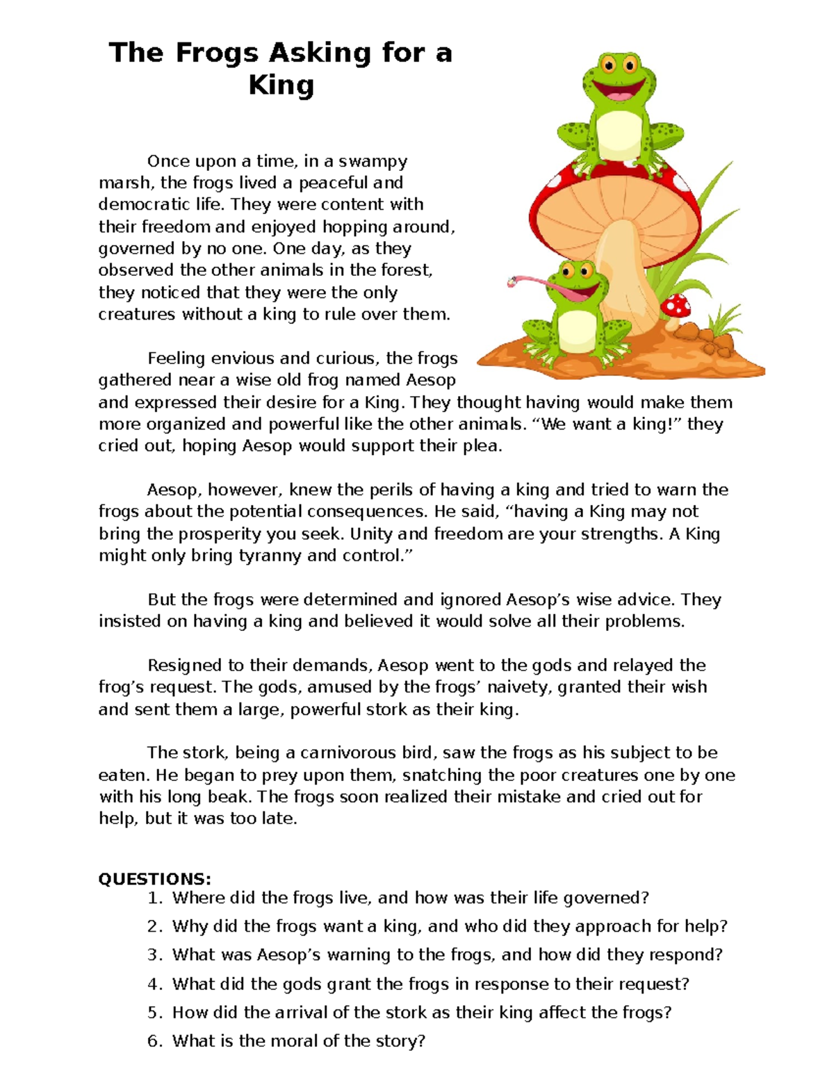 The Frogs Asking for a King - The Frogs Asking for a King Once upon a ...