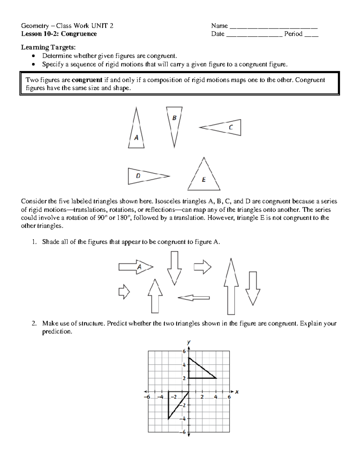 Geometry Lesson 10-2: Understanding Congruence and Rigid Motions - Studocu
