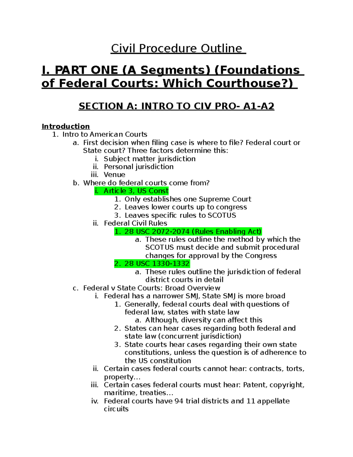 CIV PRO Outline Final - Comprehensive Summary of Civil Procedure - Studocu