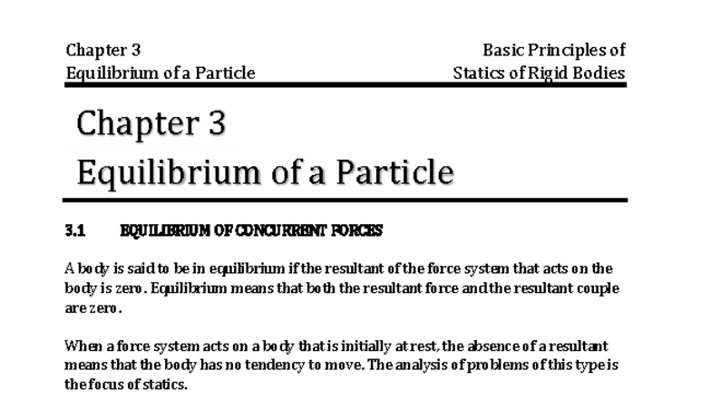 Chapter 3: Equilibrium of a Particle - Basic Principles of Statics ...
