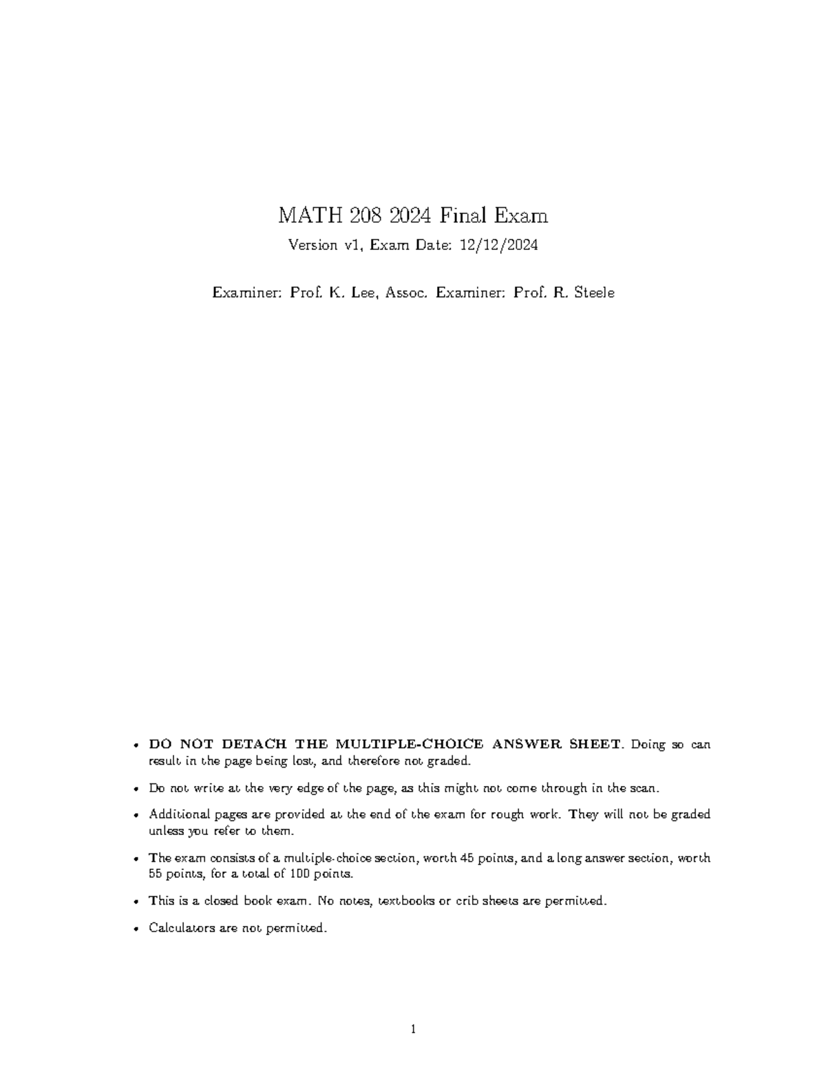 MATH 208 2024 Final Exam Practice Questions and Guidelines - Studocu