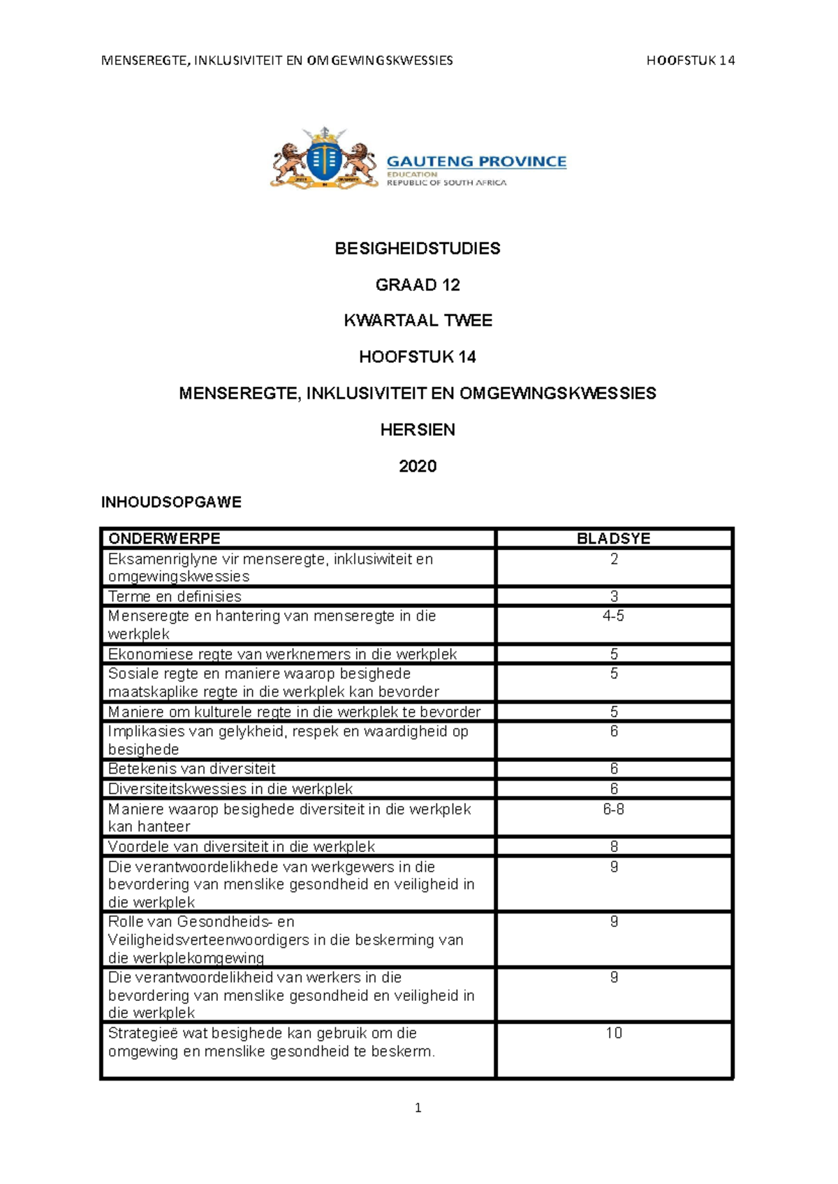 Menseregte, Inklusiviteit en Omgewingskwessies - Graad 12 H14 Notas ...