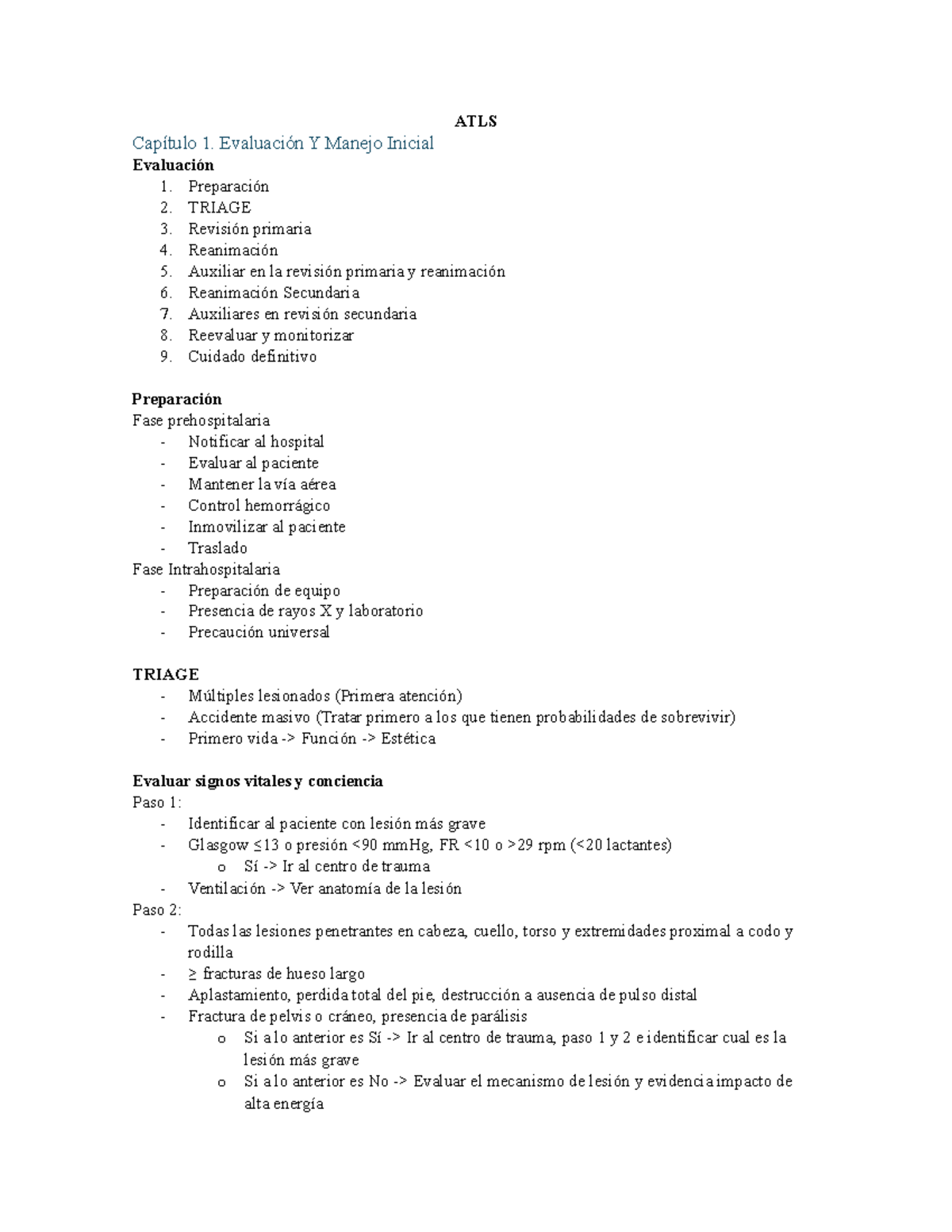 ATLS Capítulos Resumen: Evaluación, Manejo y Trauma Torácico - Studocu