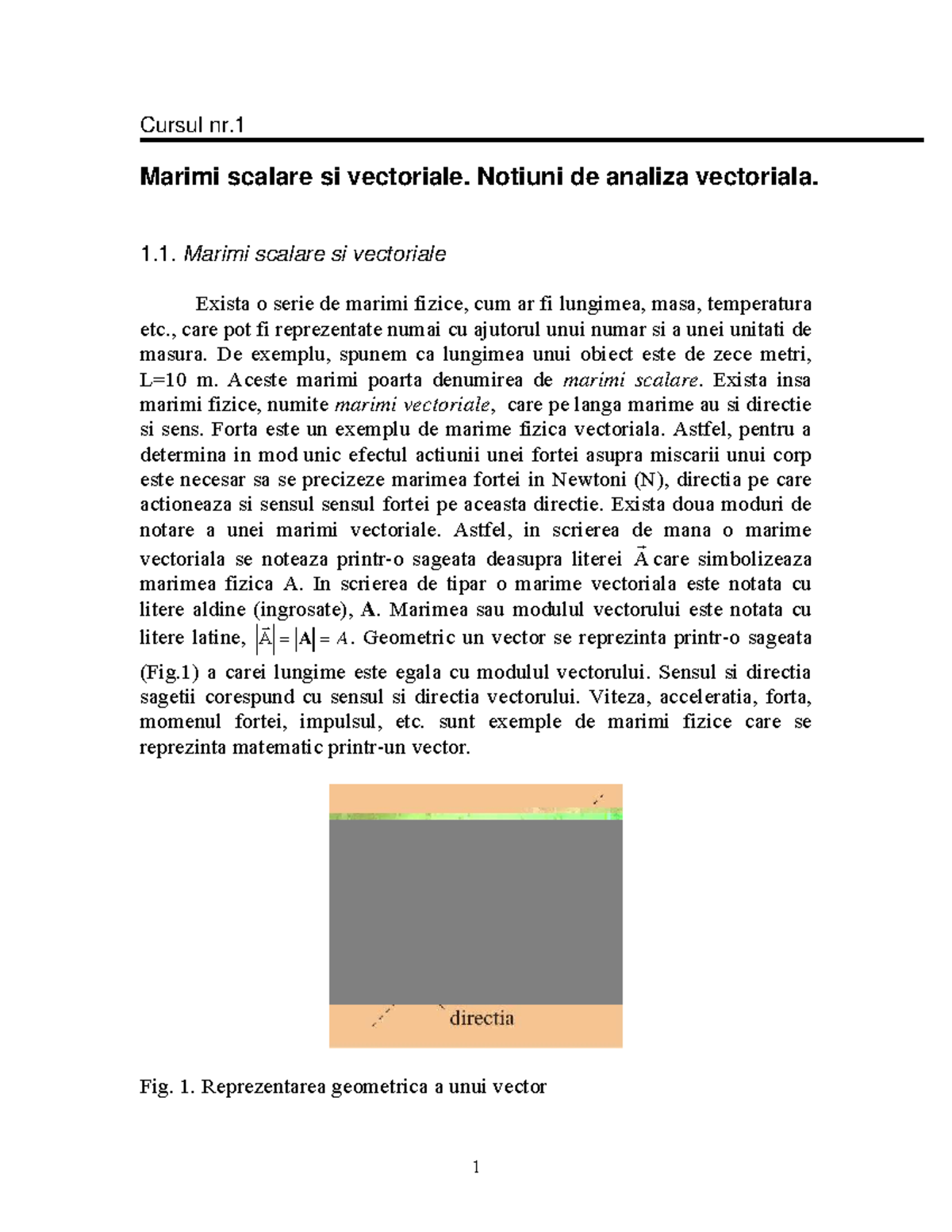 Cursul 1: Marimi Scalare și Vectoriale - Notiuni de Analiza Vectoriala ...