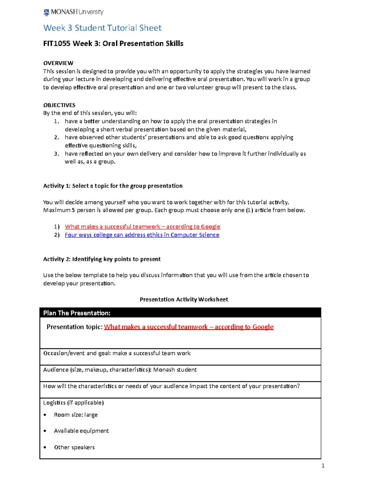 FIT1055 Wk3 student tutorial sheet S1, 2022 - Week 3 Student Tutorial ...