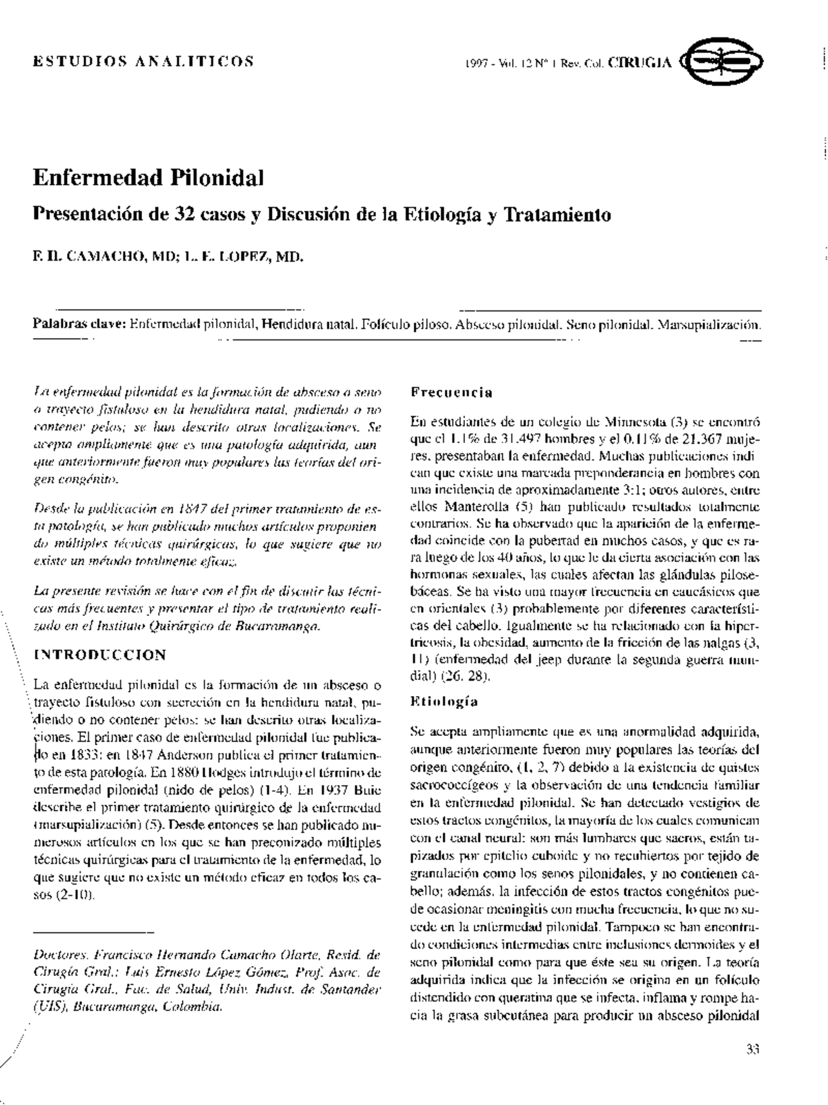 Estudio de 32 Casos de Enfermedad Pilonidal y su Tratamiento - ESTUDIOS ...