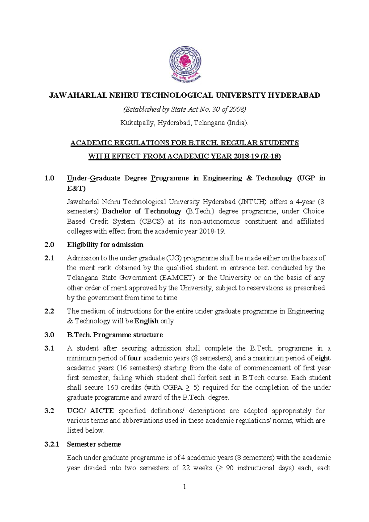 R18 B.Tech. Academic Regulations & Guidelines Lecture Notes - Studocu