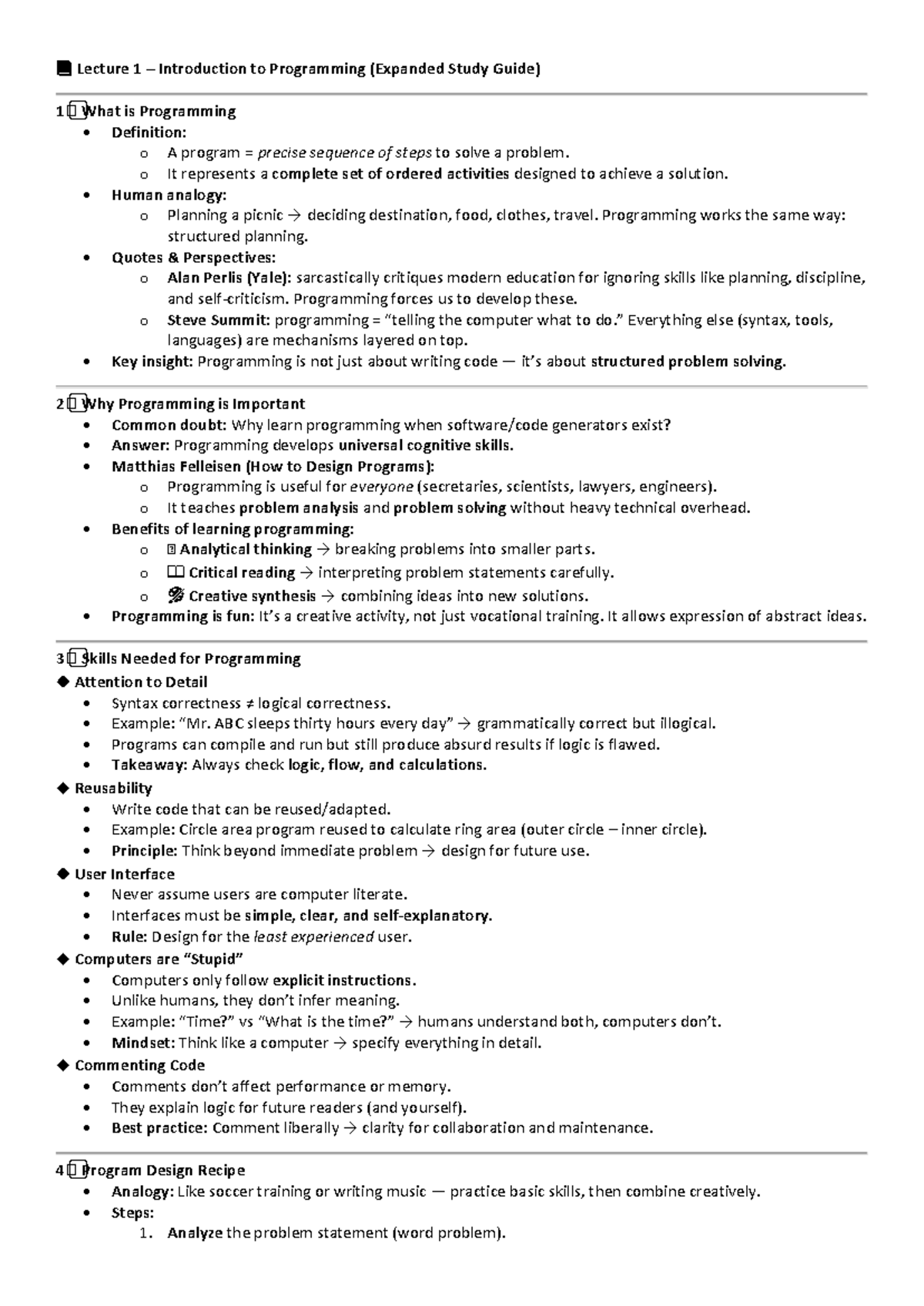 CS201 Summ - Comprehensive Summary of Lectures 1-15 for Exam ...