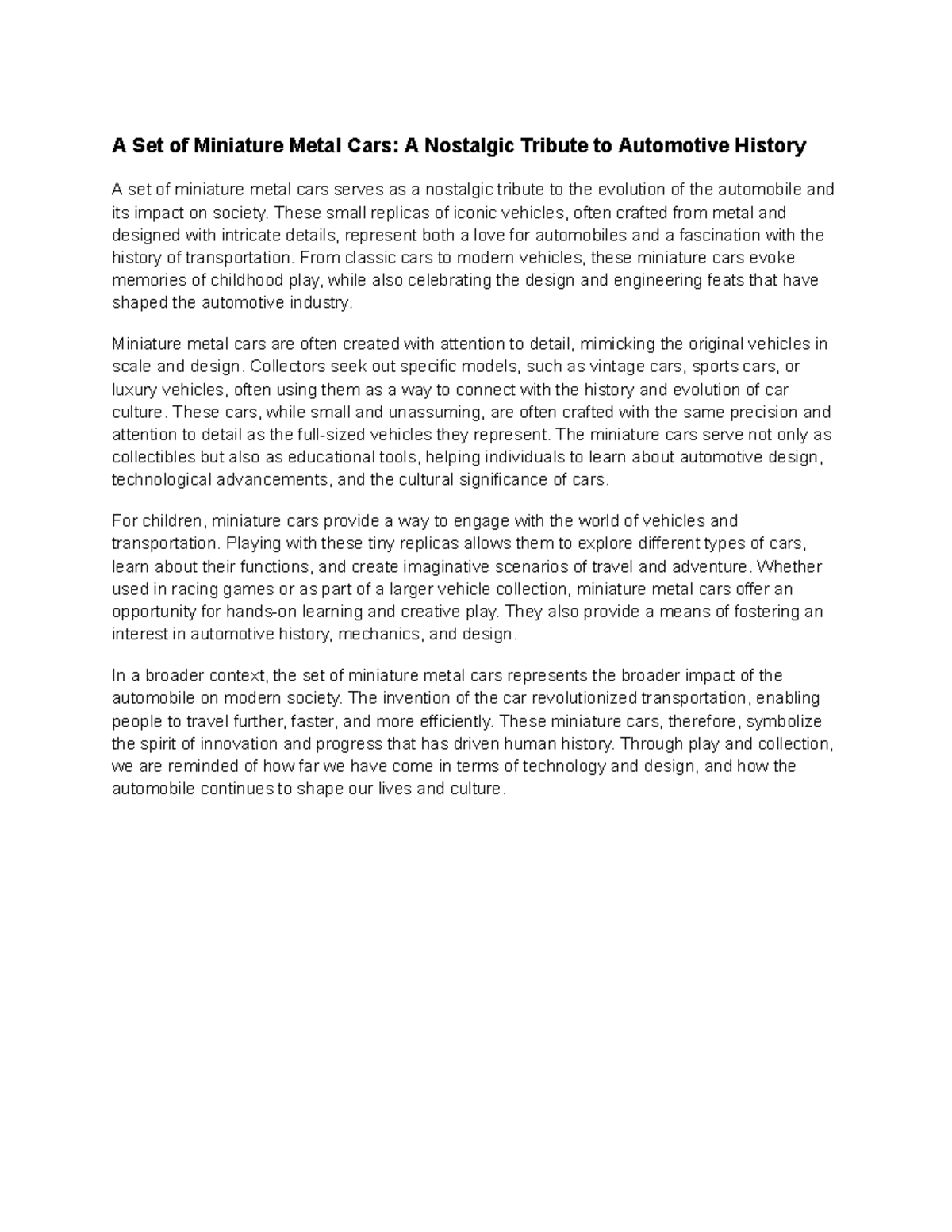 Miniature Metal Cars: A Nostalgic Tribute to Auto History - Studocu