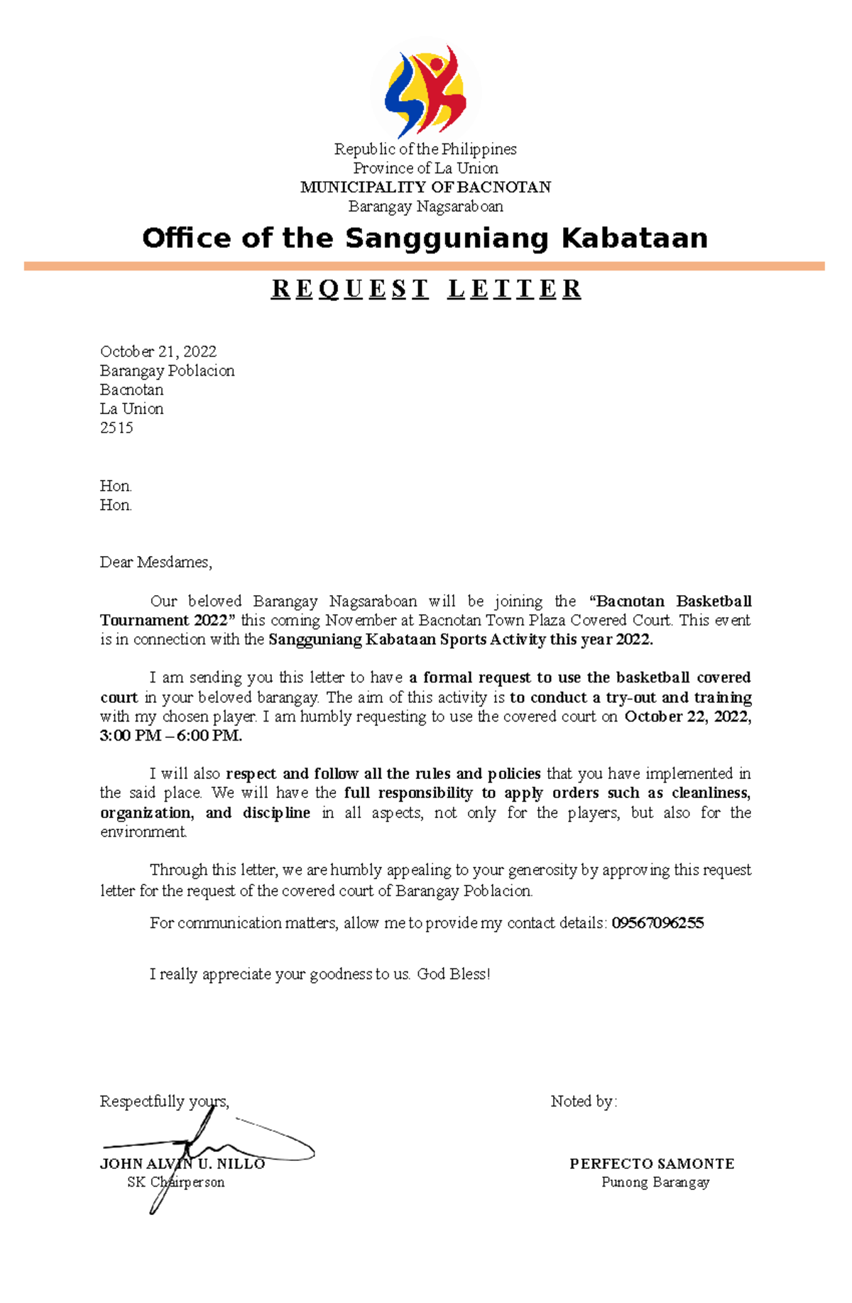 Request-Letter - essay - Republic of the Philippines Province of La ...