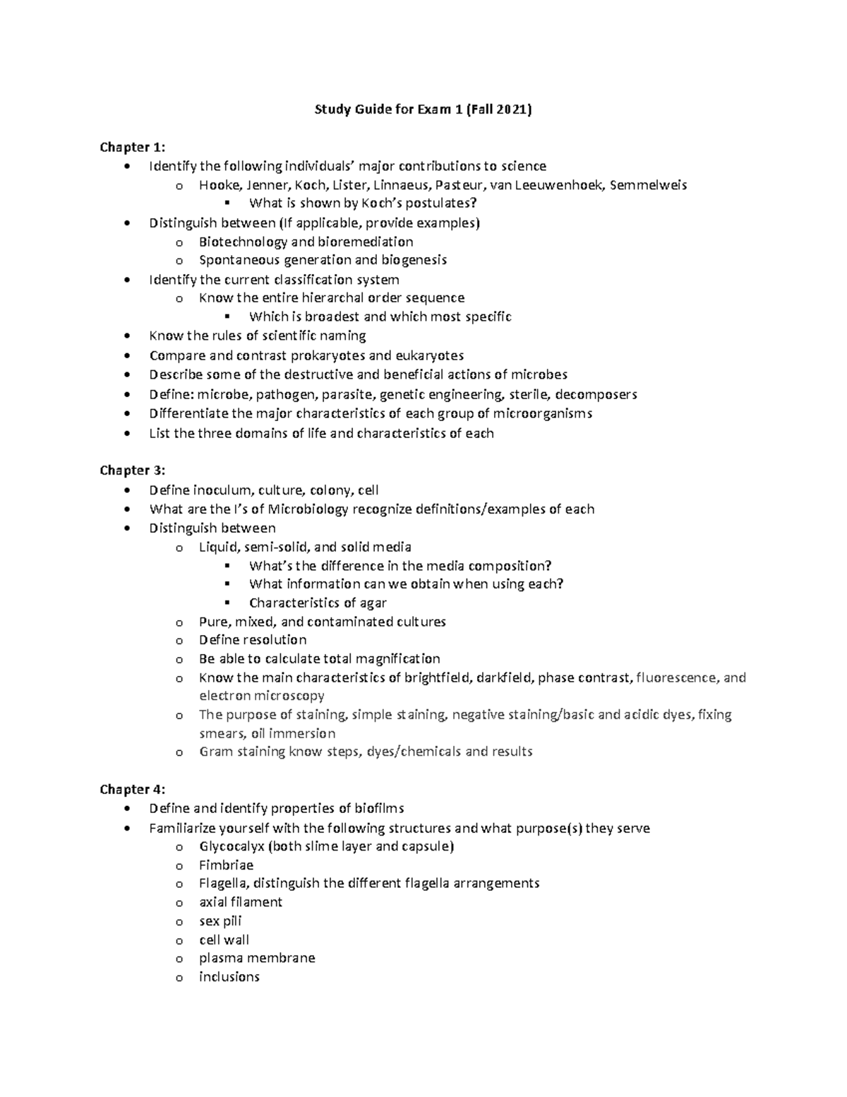 Lecture Exam 1 Study Guide - Study Guide for Exam 1 (Fall 2021) Chapter 1: Identify the ...