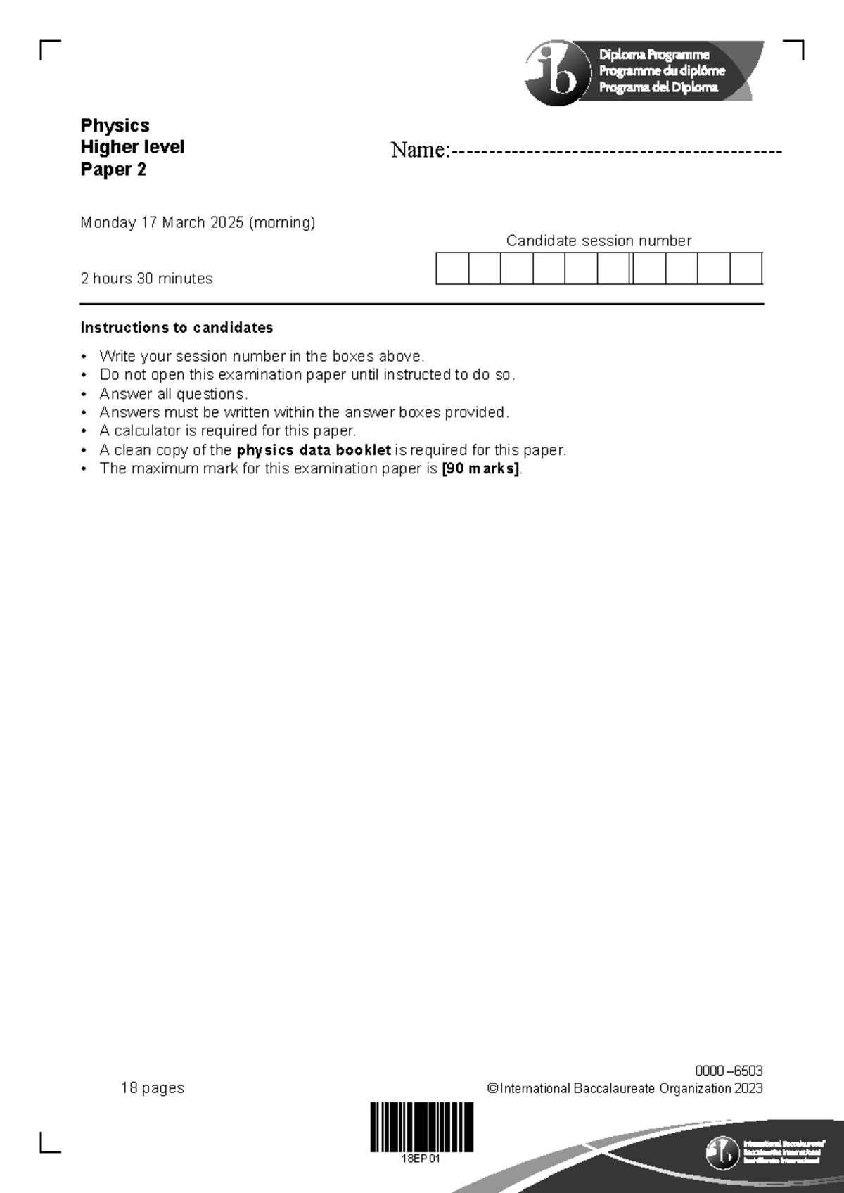 IBDP Physics HL Mock Exam Paper 2 - March 17, 2025 - Studocu
