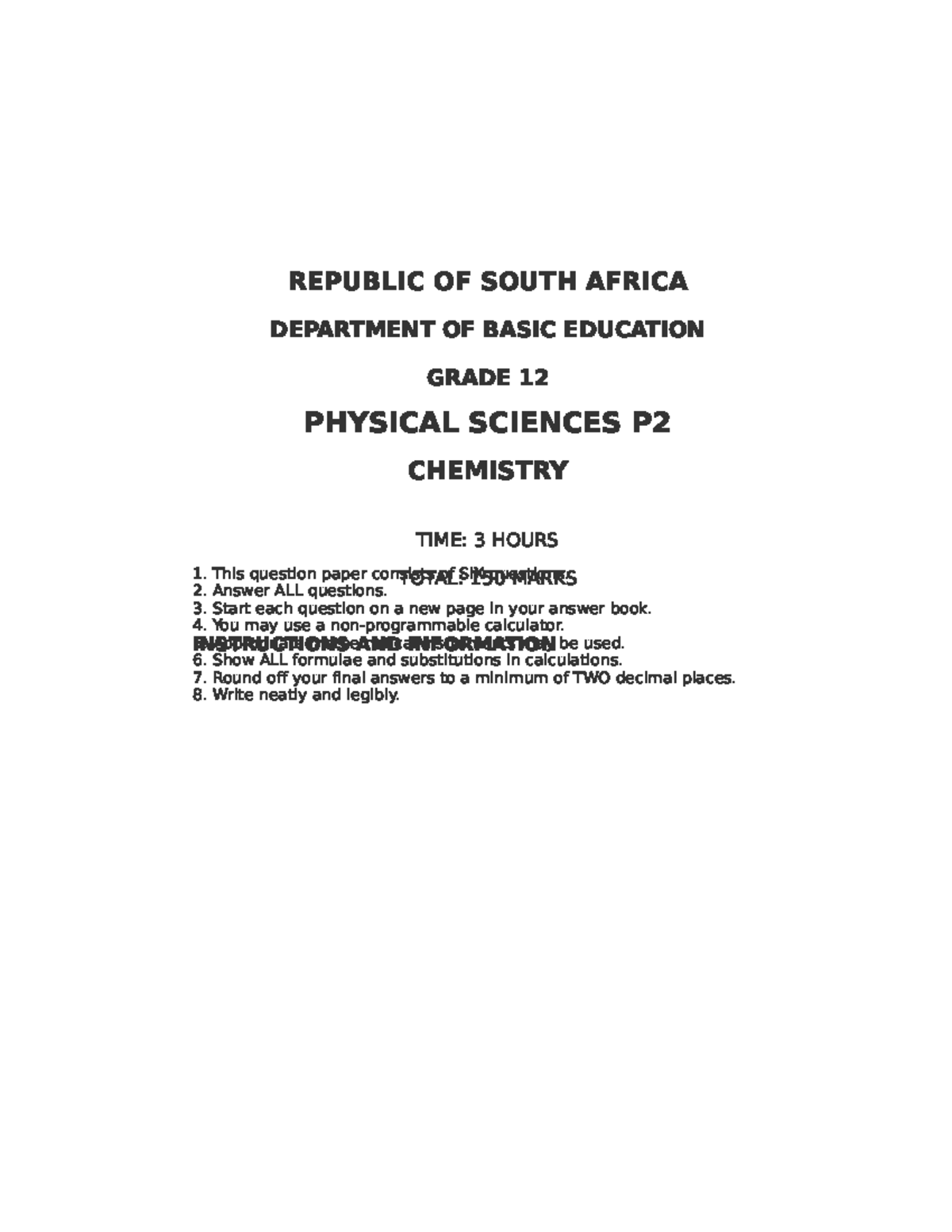 DBE Format Grade 12 Physical Sciences P2 Exam - REPUBLIC OF SOUTH AFRICA DEPARTMENT OF BASIC ...