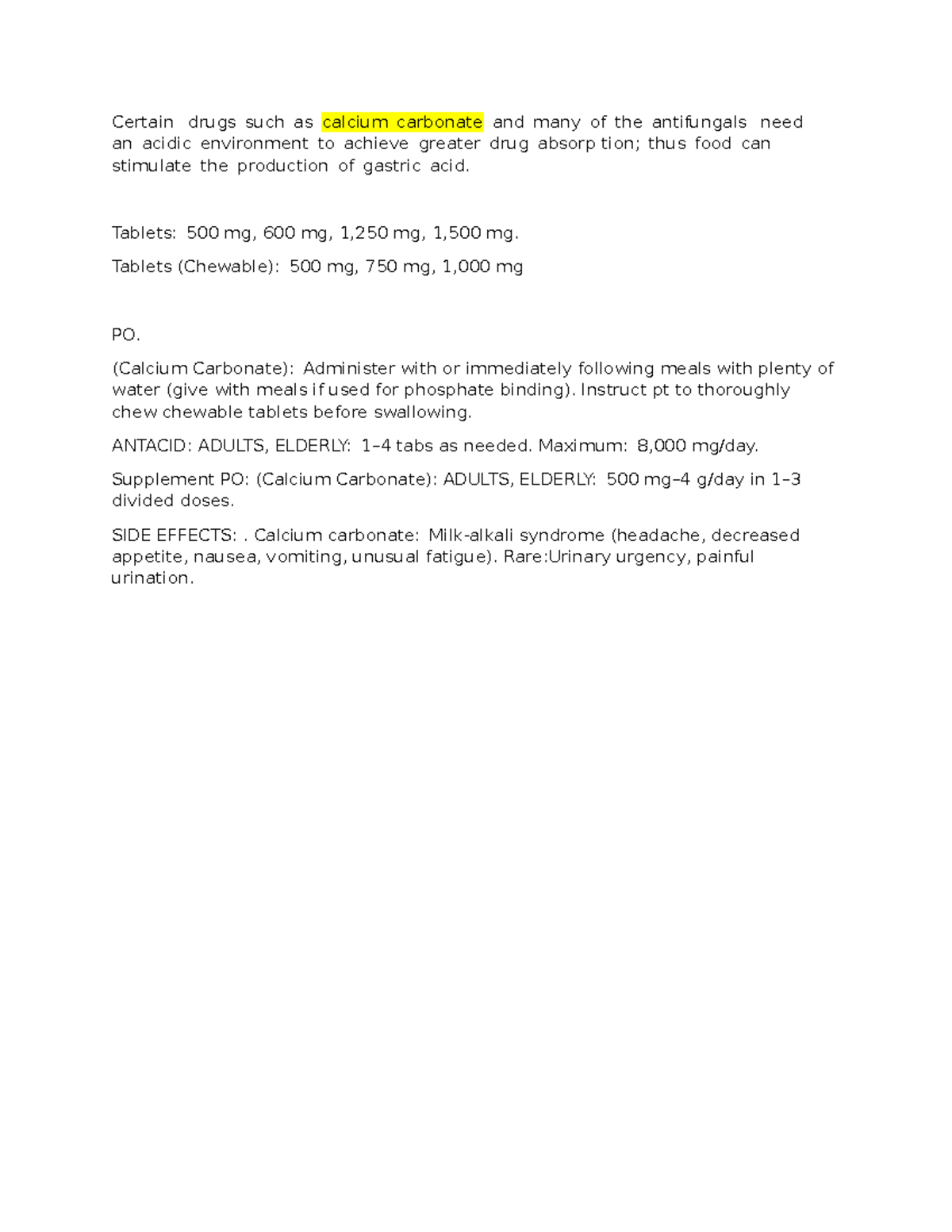 DS - Drug Study on Calcium Carbonate and Antifungals - Studocu