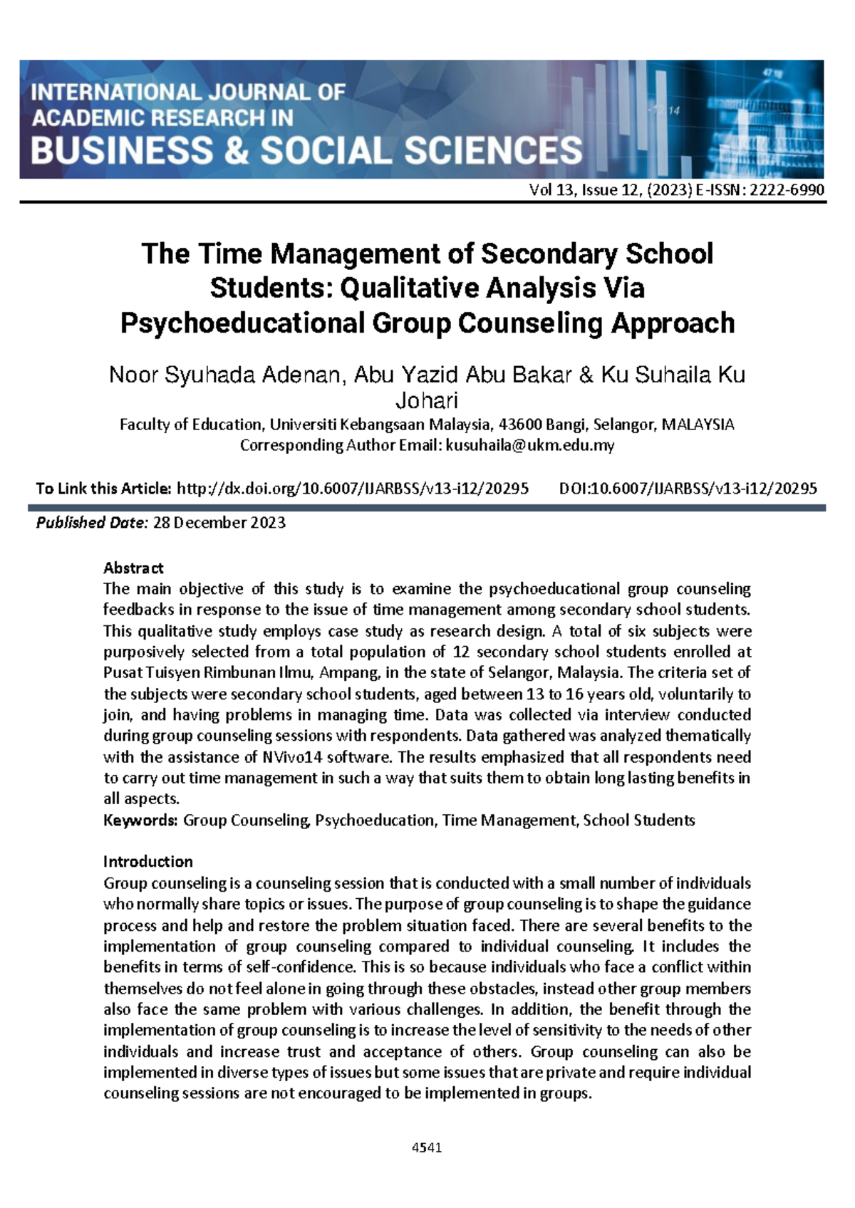 Psychoeducational Group Counseling on Time Management: A Study of ...