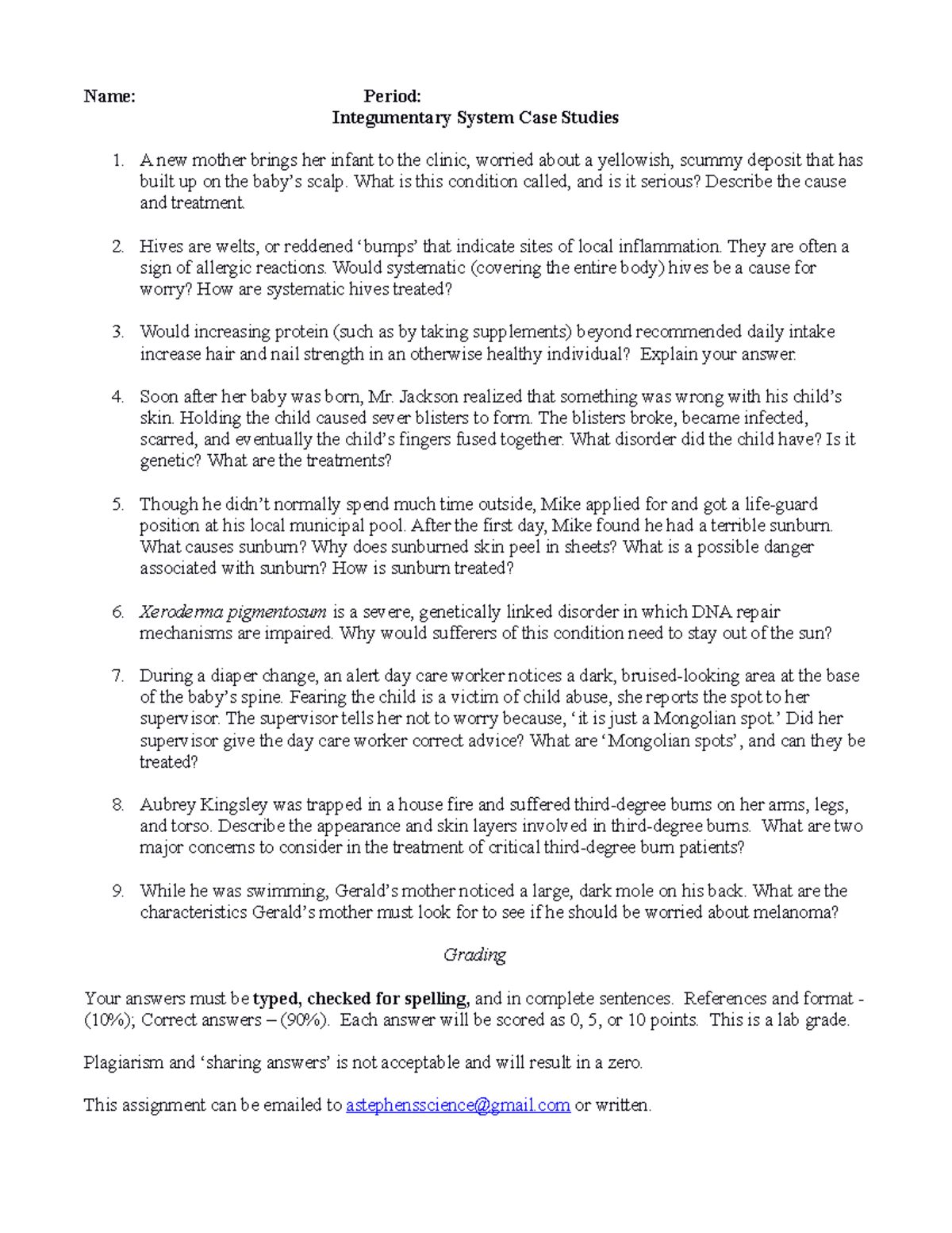 Integumentary System Case Study Scenarios - HS 2023 Exam Prep - Studocu