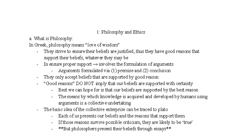 Philosophy (PHIL101) - Summer Lecture Notes on Ethics and Arguments ...