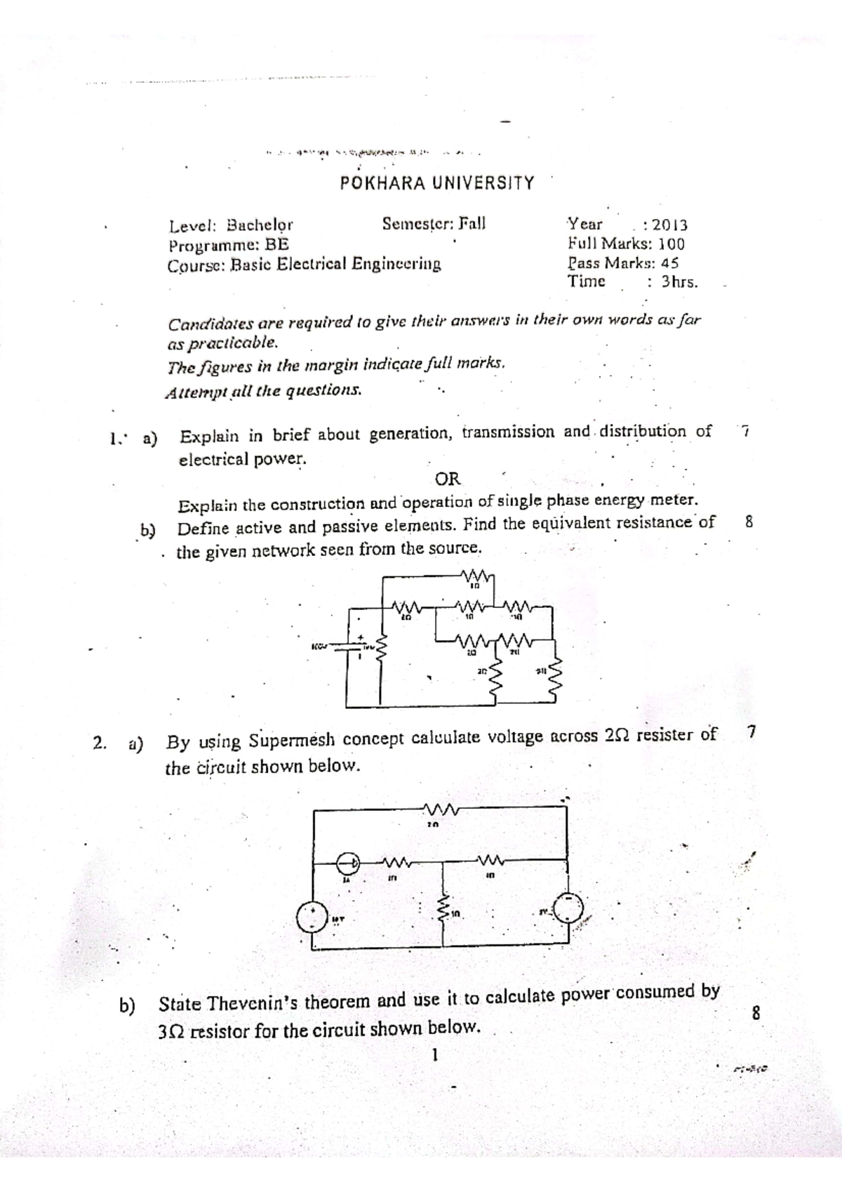 Past Exam Questions for BEE - Basic Electrical Engineering (BE) - Studocu