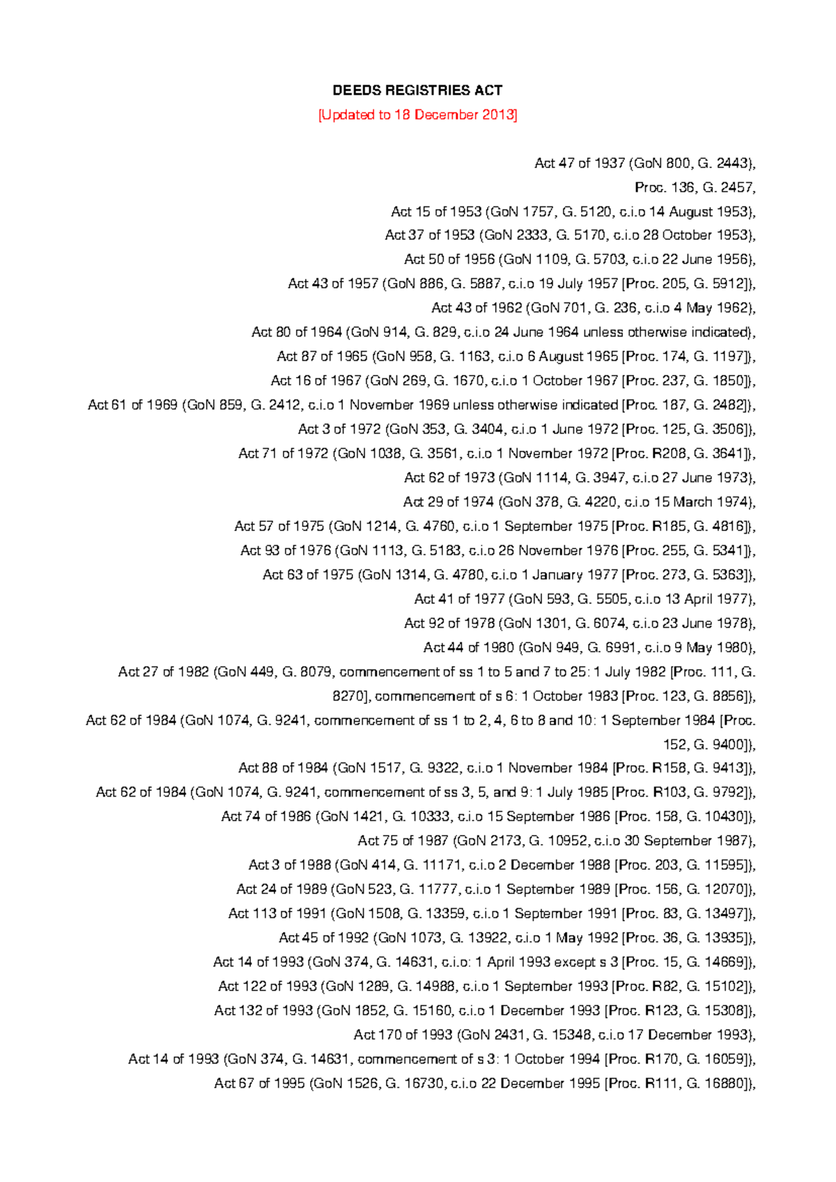 Deeds Registration Act 47 of 1937 - Comprehensive Guide and Amendments - Studocu