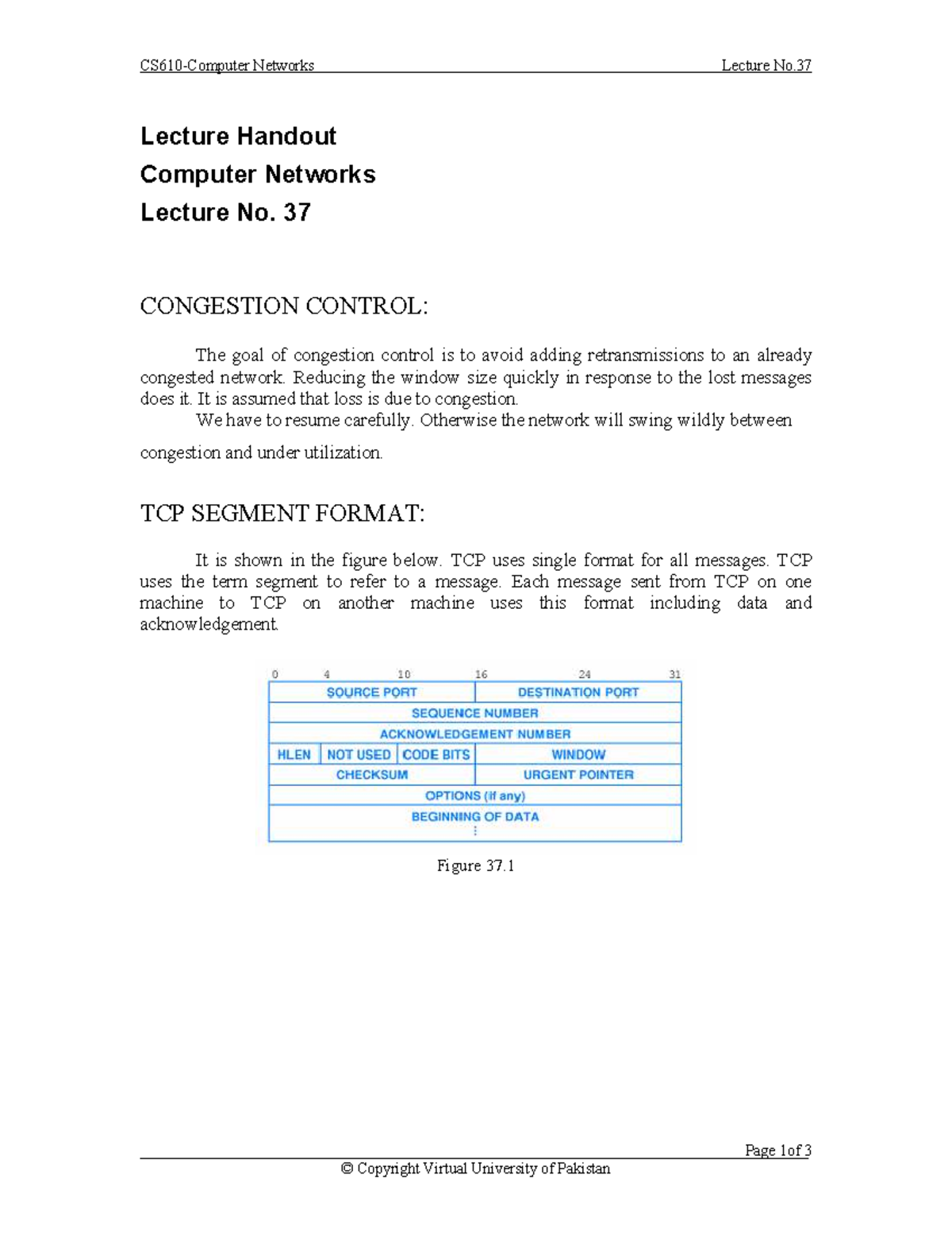 Networks Lecture No. 37: Congestion Control & NAT Overview - Studocu