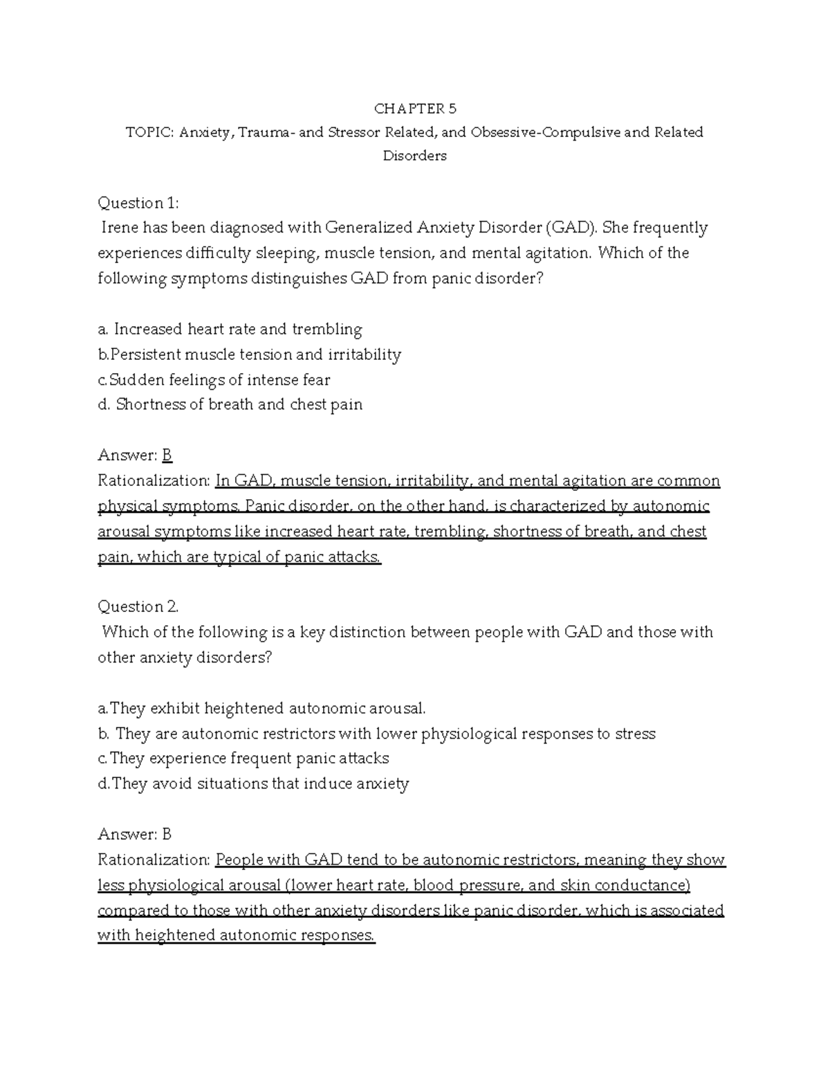 Chapter 5 Quiz: Anxiety, Trauma, OCD & Related Disorders - Studocu