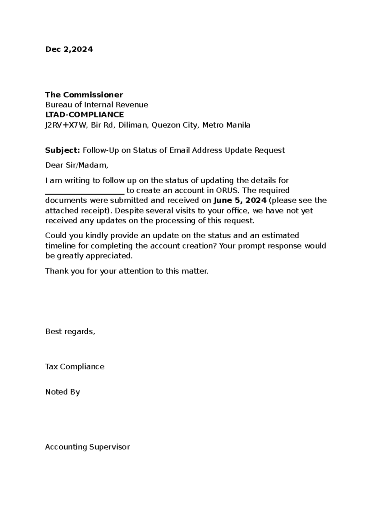 For uploading - letter for bir - Dec 2, The Commissioner Bureau of ...