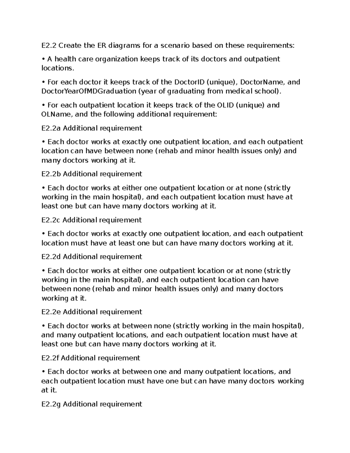 E2.2 Chapter 2 ERD Exercise: Health Care Organization Scenario - Studocu