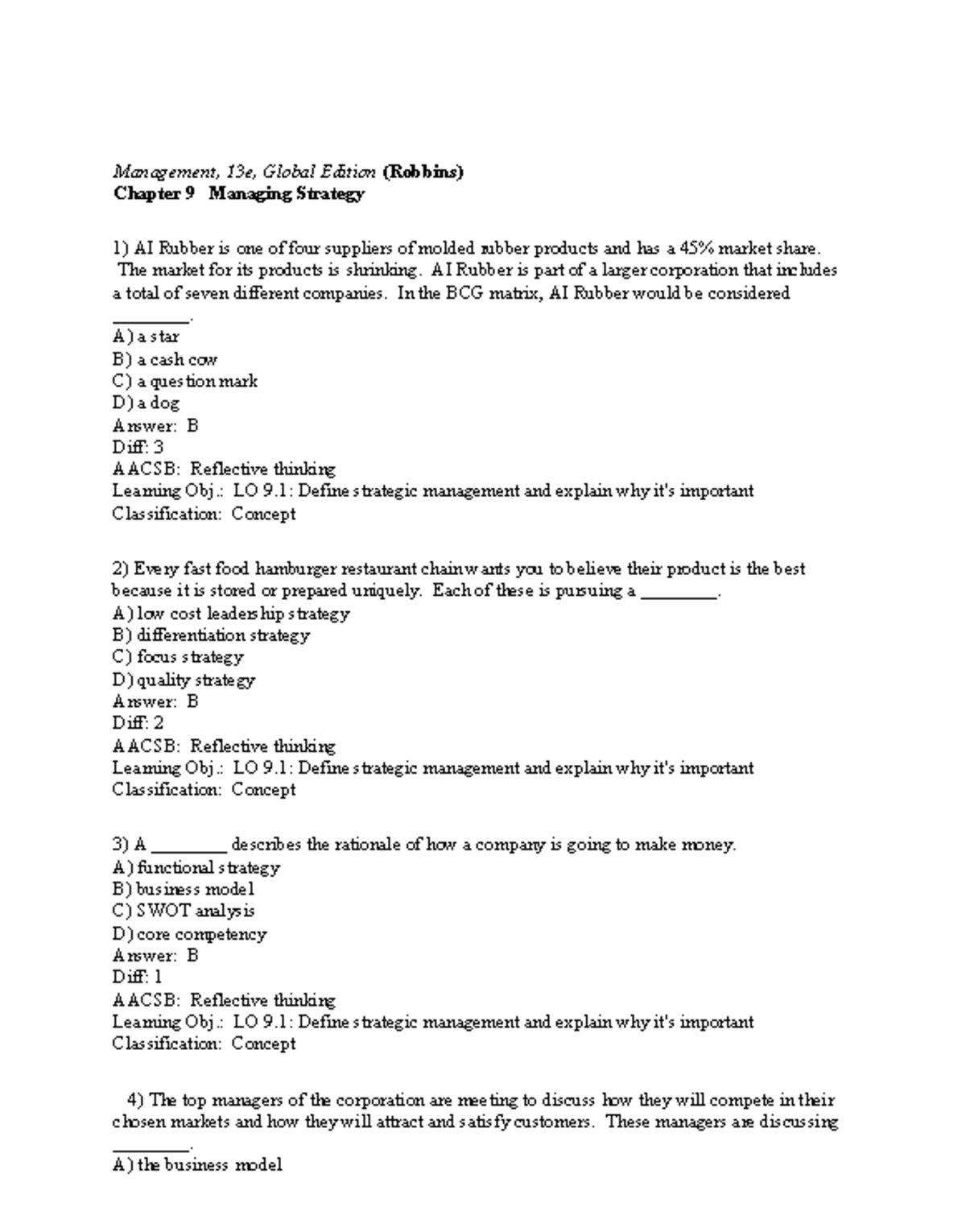 Management 13e Global Edition Robbins Chapter 9 Managing Strategy