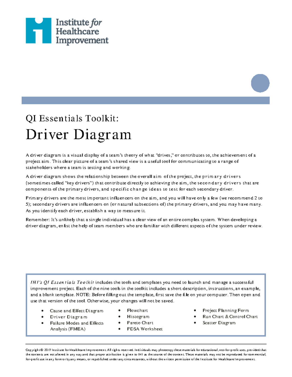 QI Essentials Toolkit: Driver Diagram Overview and Instructions - Studocu