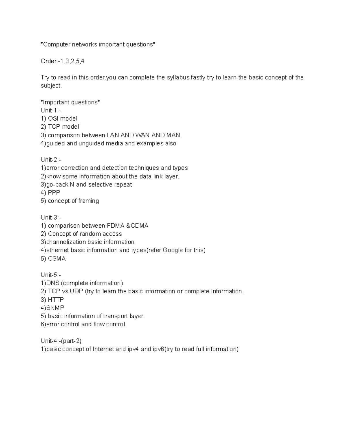 Imp Questions for Computer Networks (CN) - Quick Study Guide - Studocu