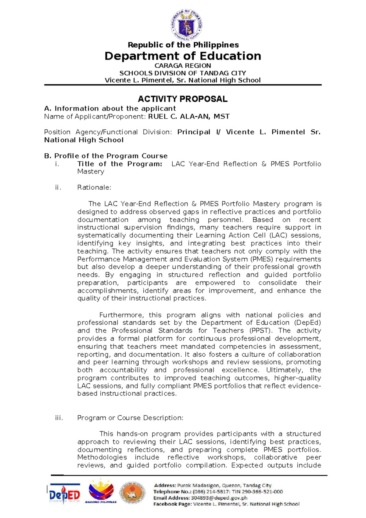 LAC Reflection PMES Portfolio Mastery Program Proposal - EOSY 2026 ...