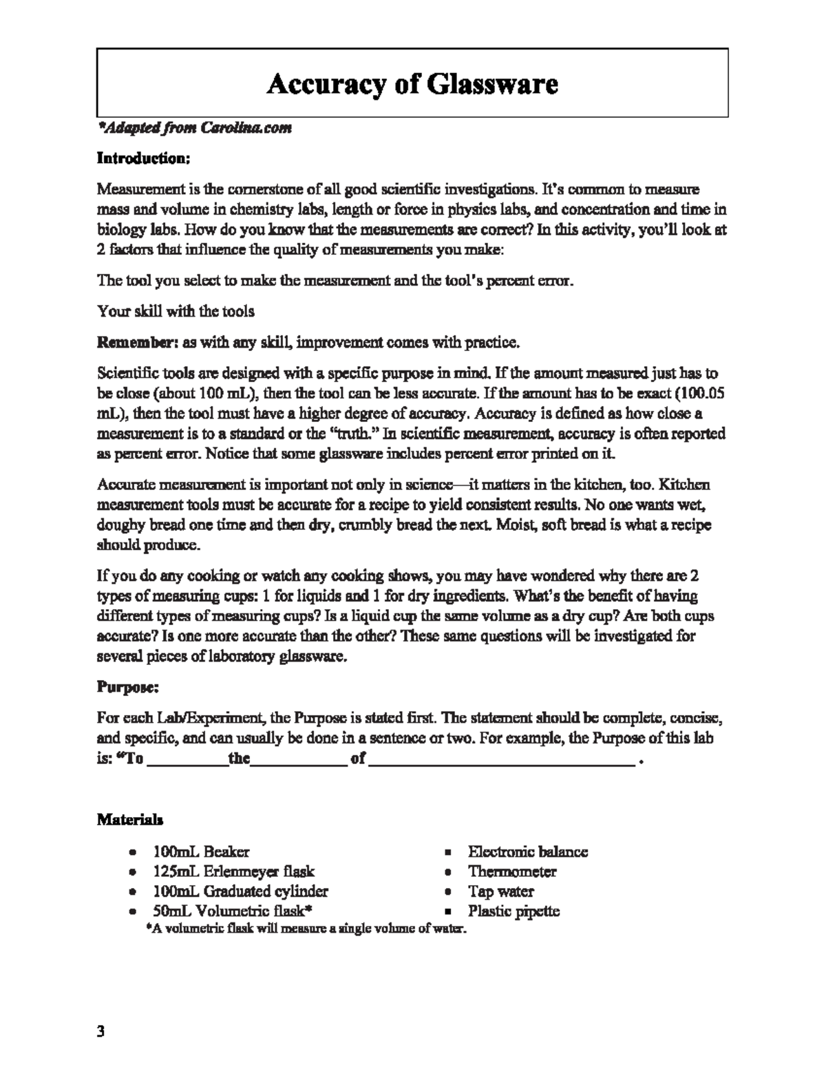 Accuracy of glassware - Template - Accuracy of Glassware from Carolina ...