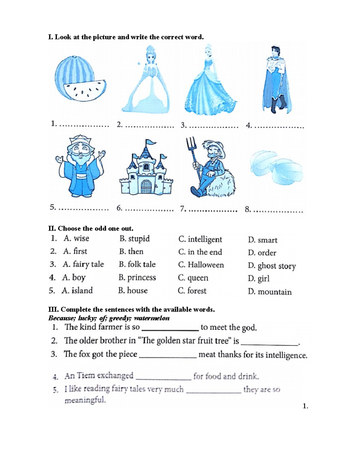 Unit 14 - bt unit 14 - I. Look at the picture and write the correct ...