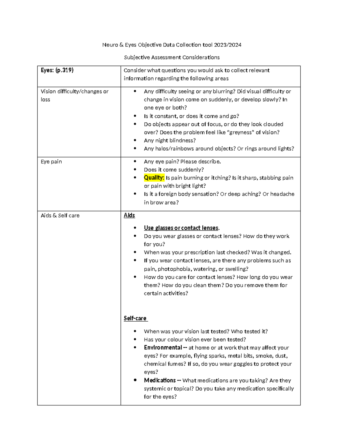 PNUR126 Neuro & Eyes Objective Data Collection Tool 2023 - Studocu
