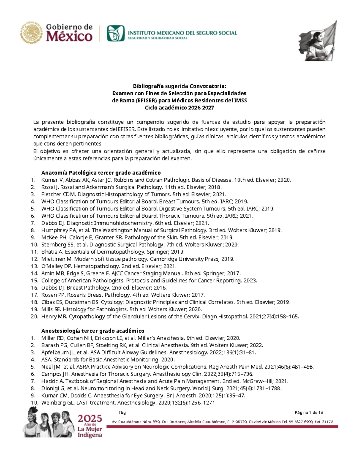 Bibliografía Sugerida para el EFISER 2026: Médicos Residentes IMSS ...