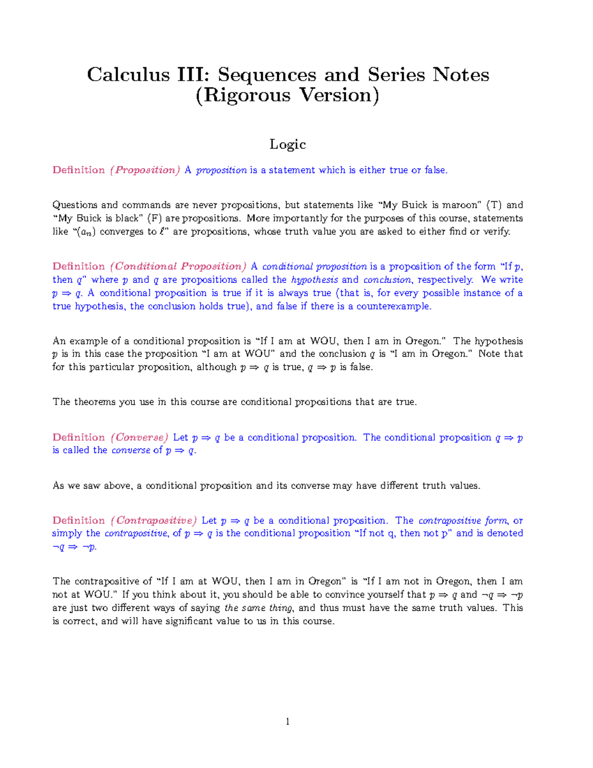 Calculus III: Sequences and Series Theorems and Definitions Notes ...