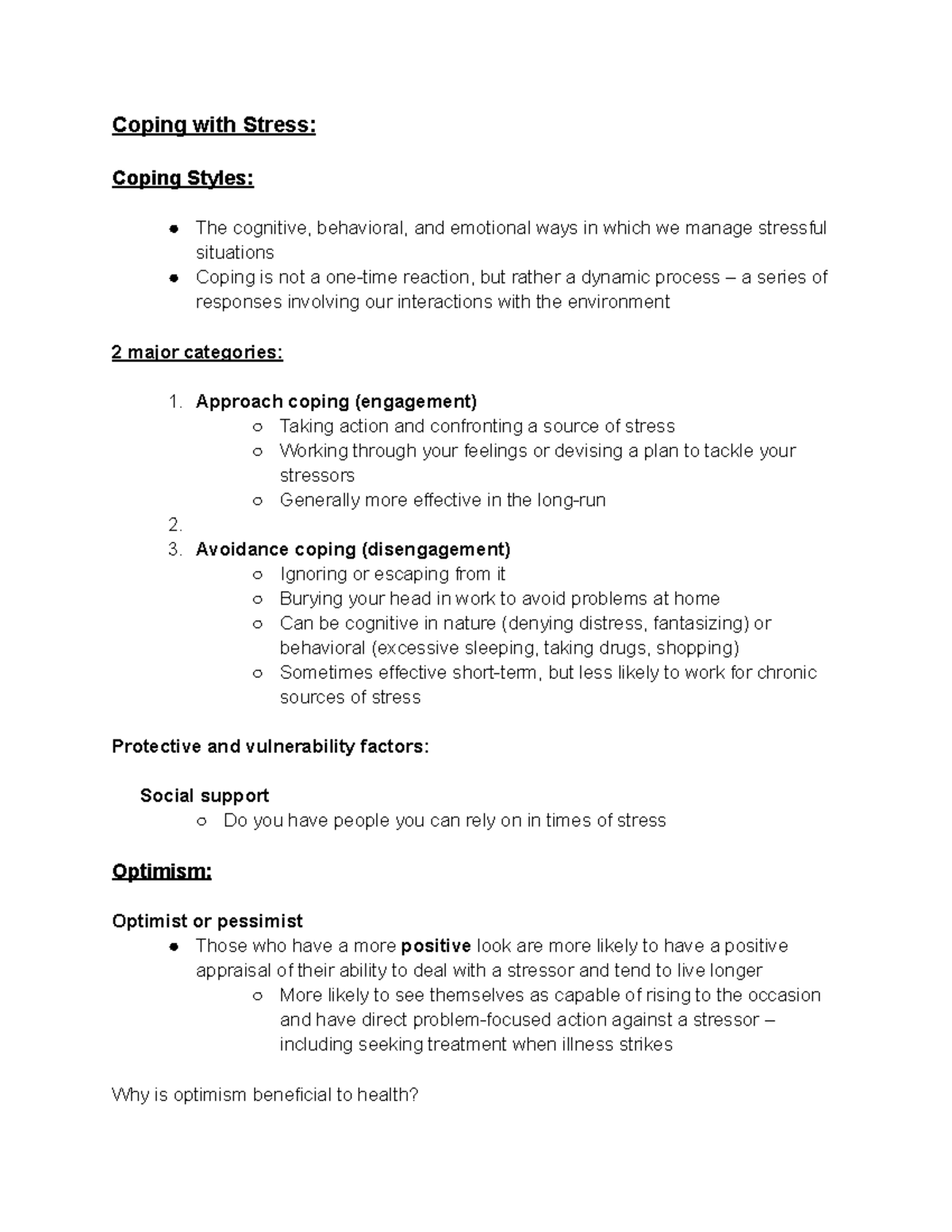 Coping with Stress: Week 4 Lecture Notes on Strategies and Styles - Studocu
