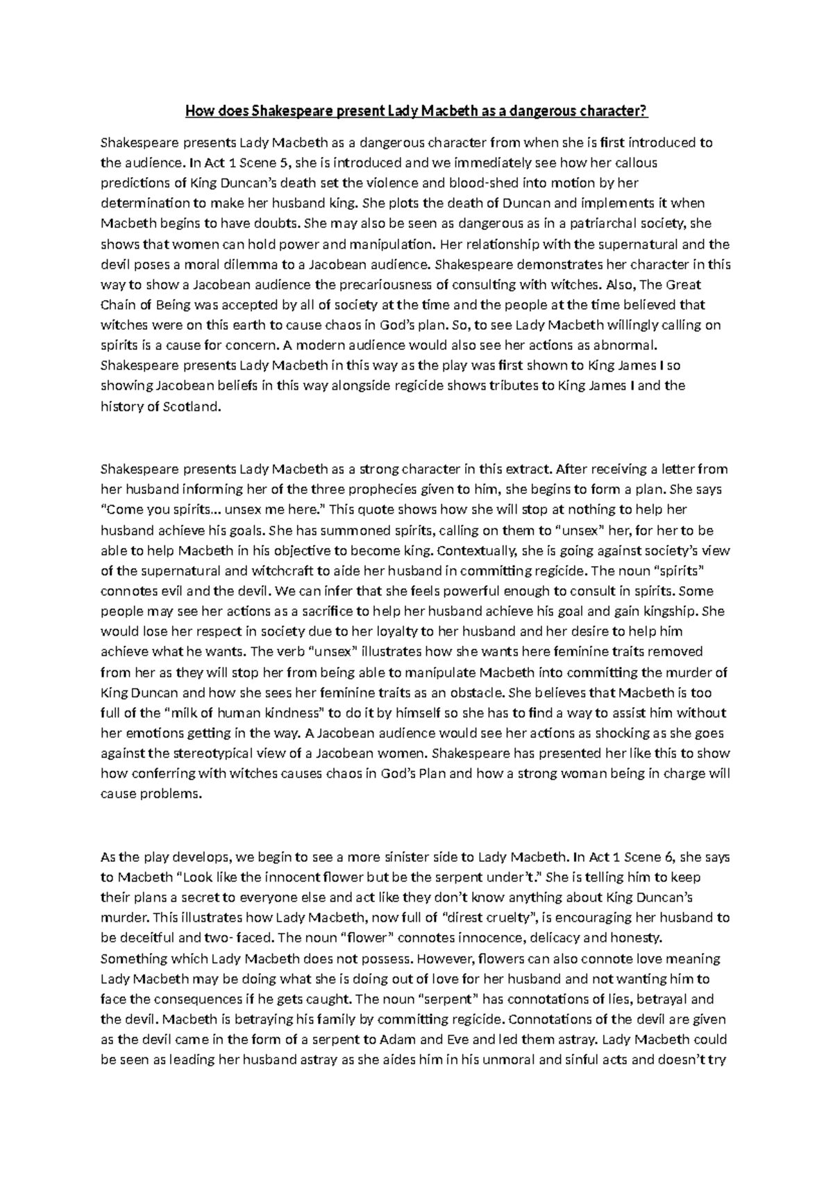 Analyzing Lady Macbeth's Danger: Shakespeare's Presentation in Macbeth ...