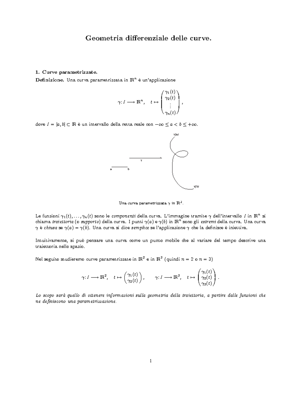 Esempi di Curve Parametrizzate nella Geometria Differenziale (MATH 201 ...
