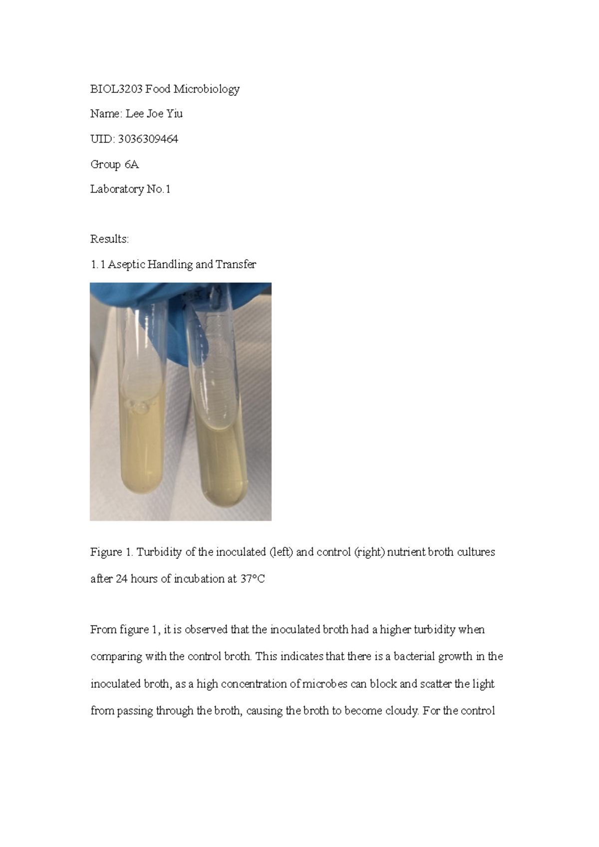 BIOL3203 Food Microbiology Lab 1: Aseptic Techniques & Bacterial Growth ...