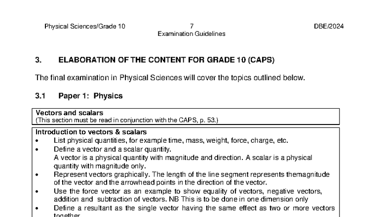 TERM 3 Physics 10 Test Scope: Examination Guidelines and Content - Studocu