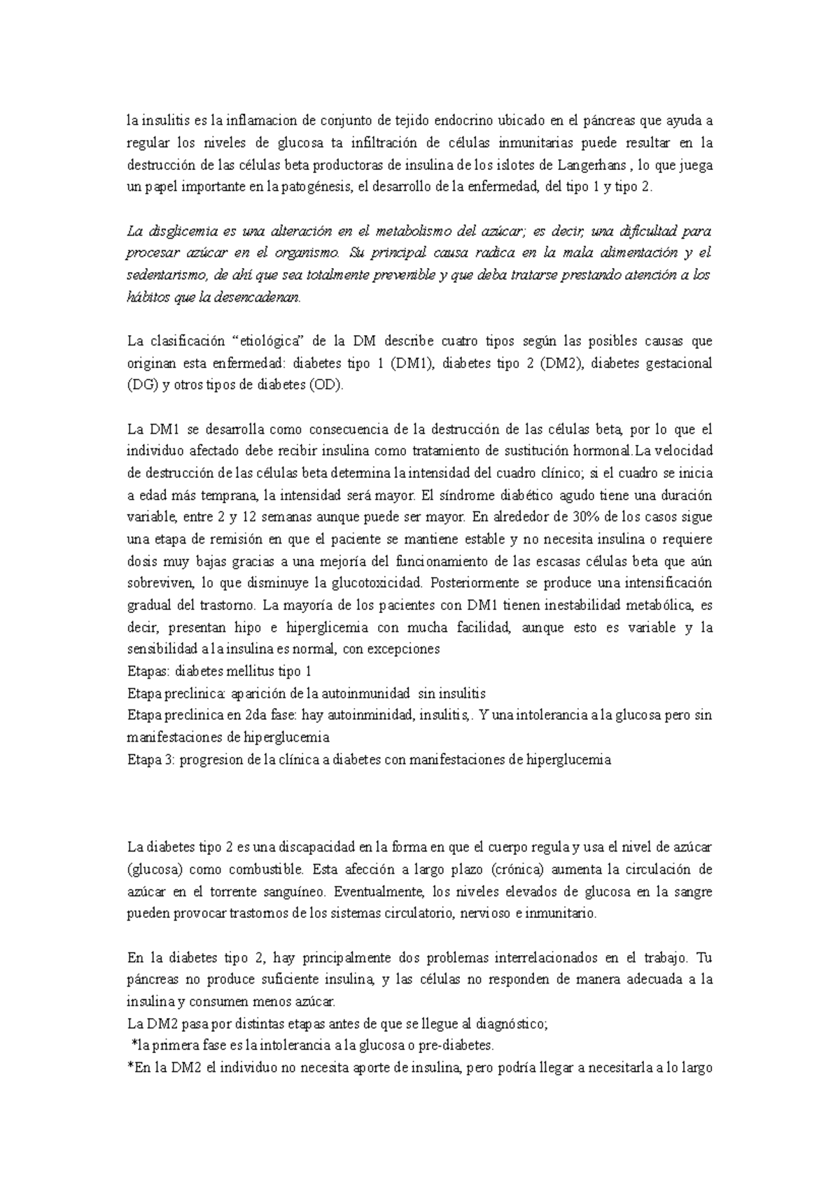 Diabetes: Insulitis, Clasificación y Complicaciones (DM1, DM2, DG ...