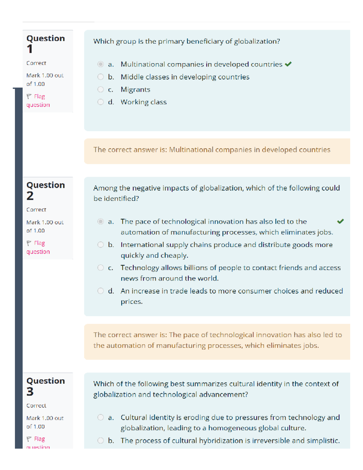 Globalization Insights: Self-Quiz Unit 1 Analysis & Answers - Studocu