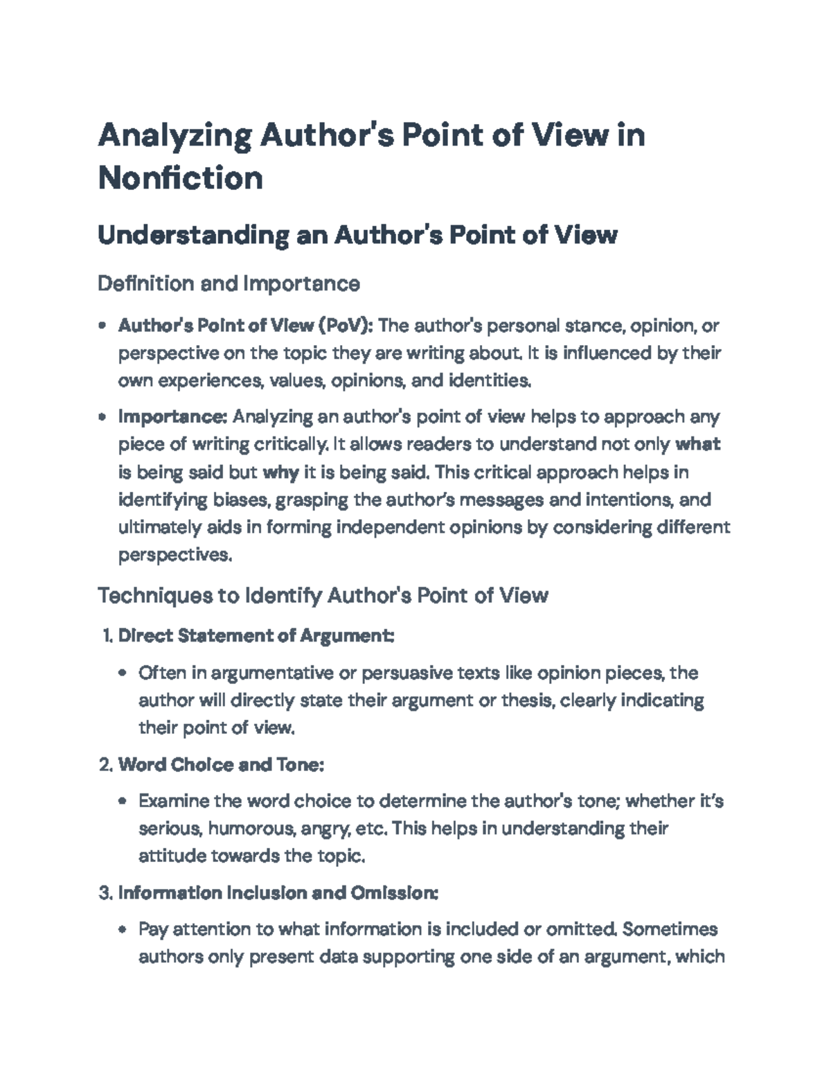 Analyzing Author's Point of View in Nonfiction - Strategies and ...