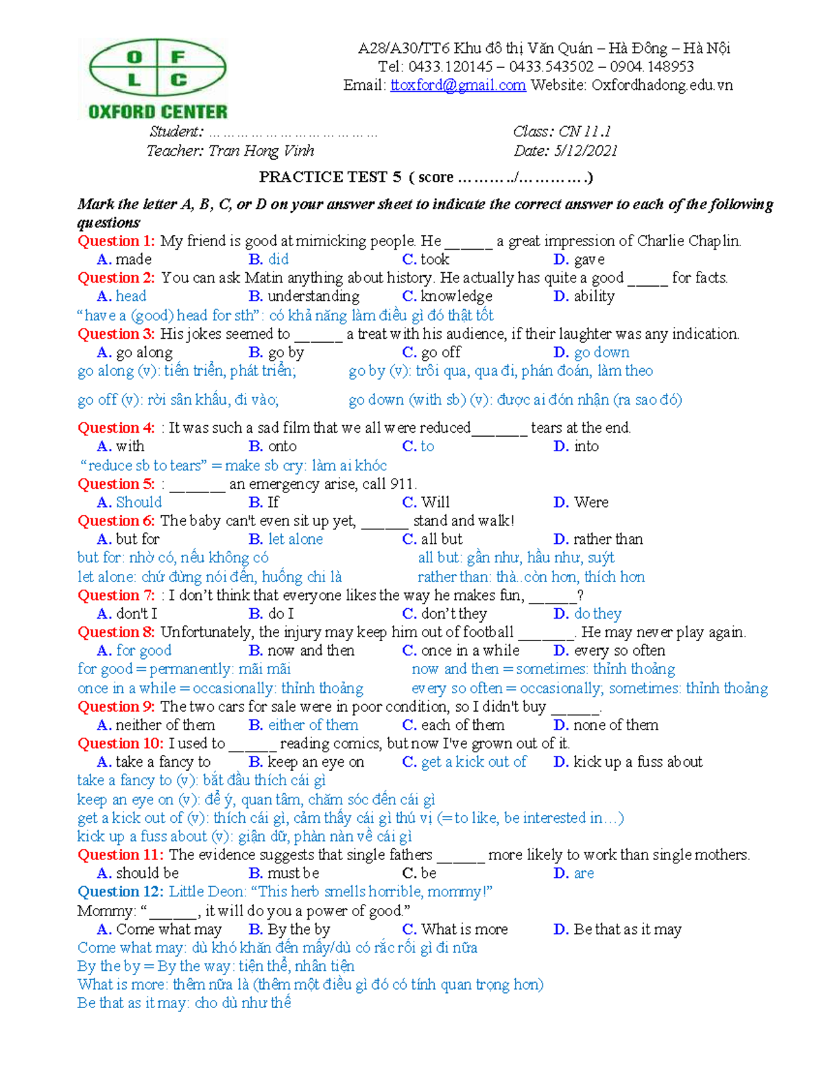 TEST 5 (T8) - Practice Questions and Answer Keys - Studocu